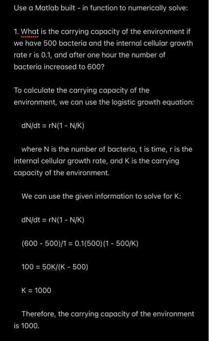 Solved Use a Matlab built - in function to numerically | Chegg.com