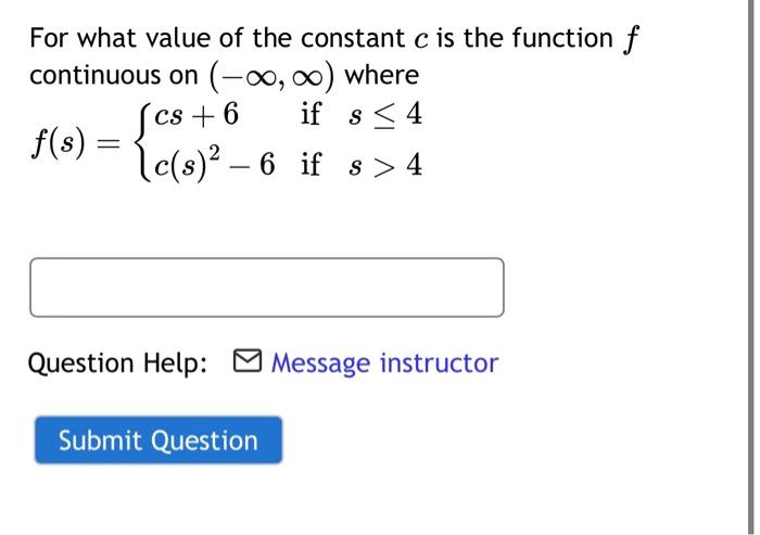 Solved For what value of the constant c is the function f | Chegg.com
