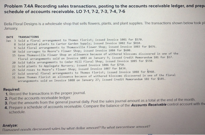 Solved Problem 7.4A Recording sales transactions, posting to | Chegg.com