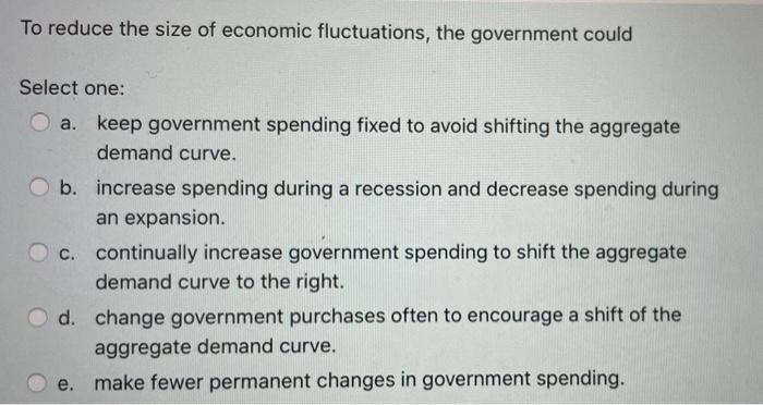 Solved To reduce the size of economic fluctuations, the | Chegg.com