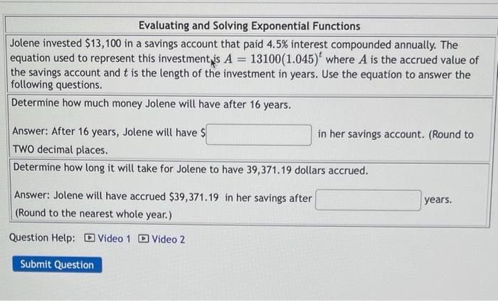 Solved Evaluating and Solving Exponential Functions Jolene | Chegg.com