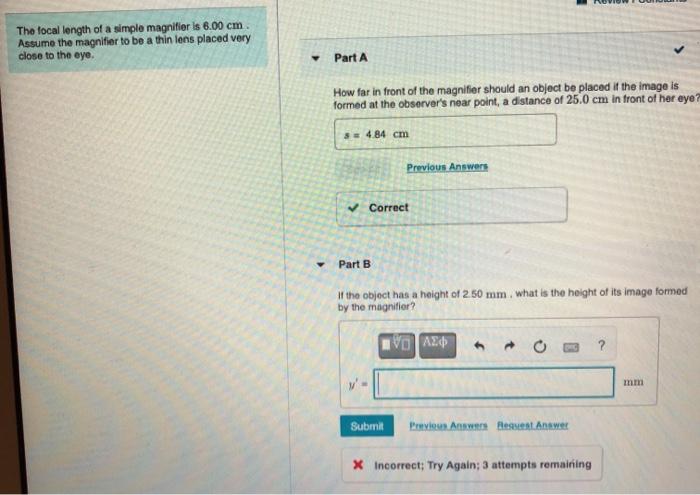 Solved The focal length of a simple magnifier is 6.00 cm | Chegg.com