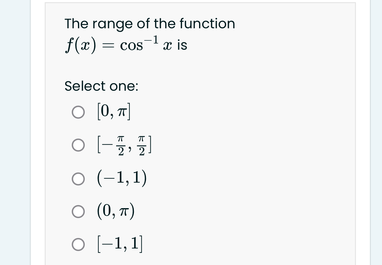 High Quality SOLUTION The range of the function f(x)=cos-1x ﻿isSelect | Chegg.com