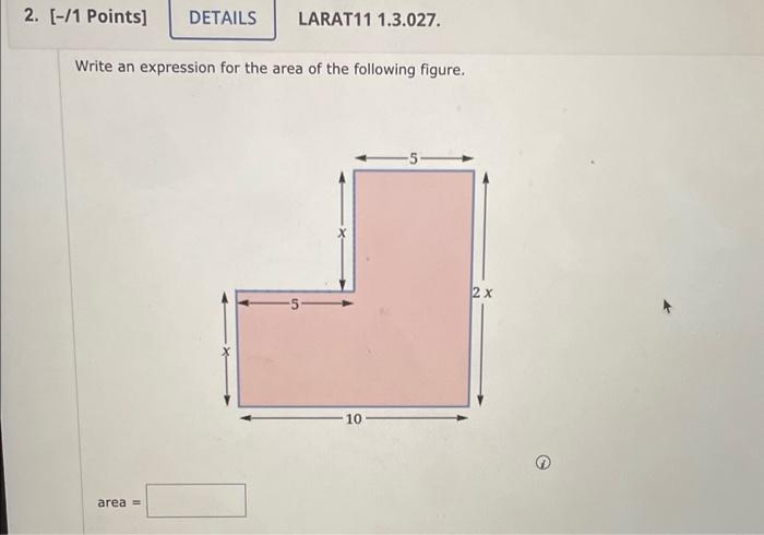 Solved Write an expression for the area of the following | Chegg.com
