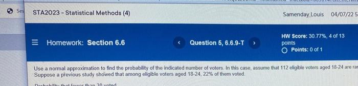 Solved Ses STA2023 - Statistical Methods (4) Samenday Louis | Chegg.com