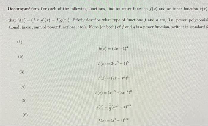 Solved Decomposition For each of the following functions, | Chegg.com