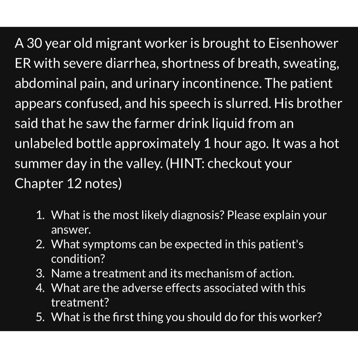 Solved A 30 ﻿year old migrant worker is brought to | Chegg.com