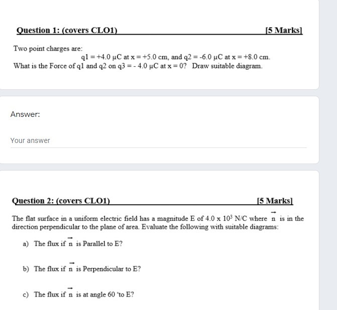 Solved Question 1: (covers CLO1) 15 Marks] Two point charges | Chegg.com