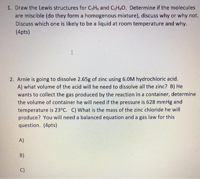 Solved 1. Draw the Lewis structures for C3H6 and C3H30. | Chegg.com