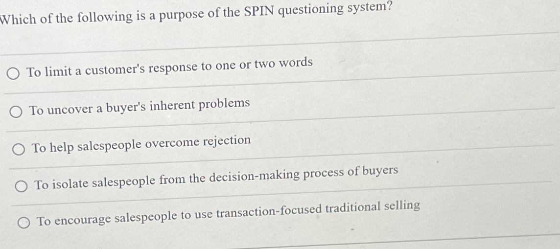 Solved Which of the following is a purpose of the SPIN | Chegg.com