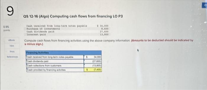 Solved QS 12-16 (Algo) Computing cash flows from financing | Chegg.com