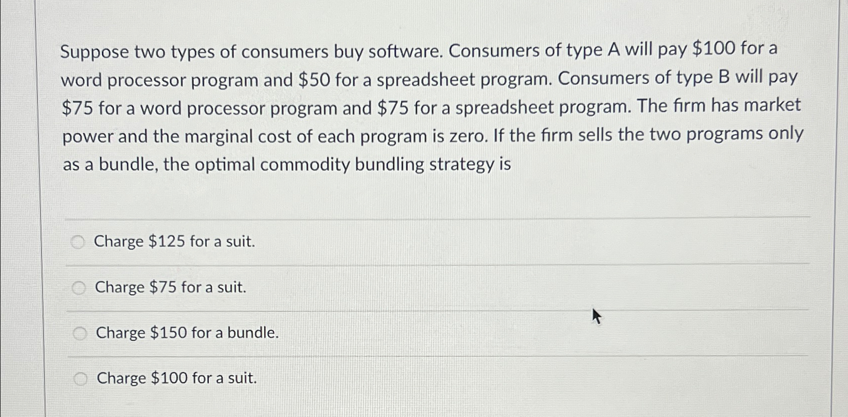 Solved Suppose two types of consumers buy software. | Chegg.com