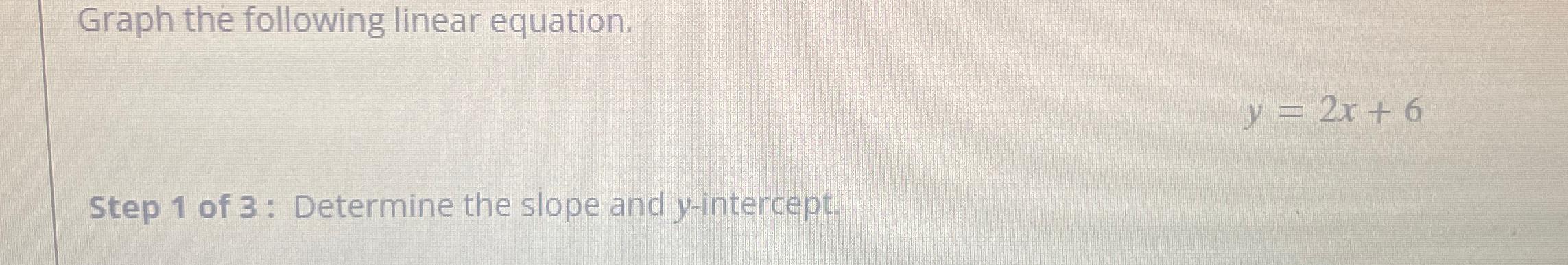 Solved Graph the following linear equation.y=2x+6Step 1 ﻿of | Chegg.com