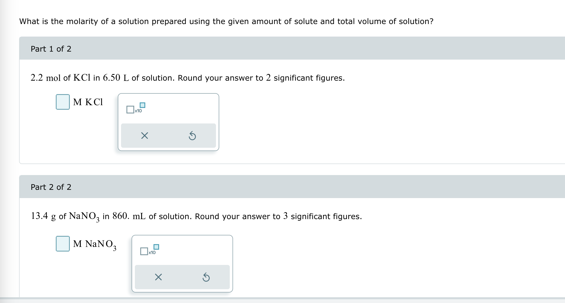 Solved What is the molarity of a solution prepared using the | Chegg.com