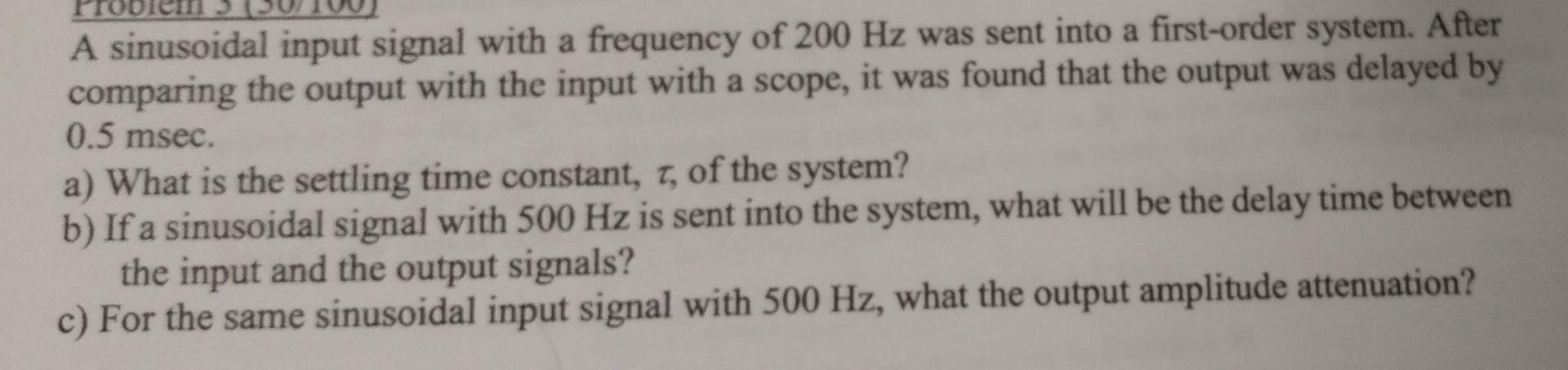 Solved A sinusoidal input signal with a frequency of 200 Hz | Chegg.com