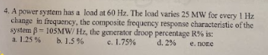 Solved A power system has a load at 60Hz. ﻿The load varies | Chegg.com