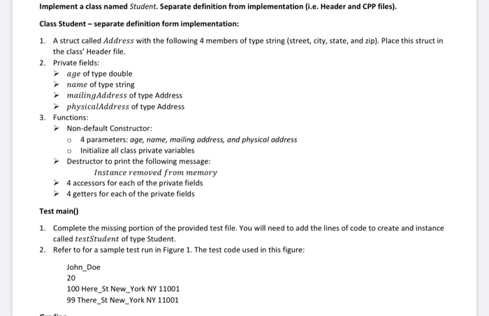Solved Implement a class named Student. Separate definition | Chegg.com