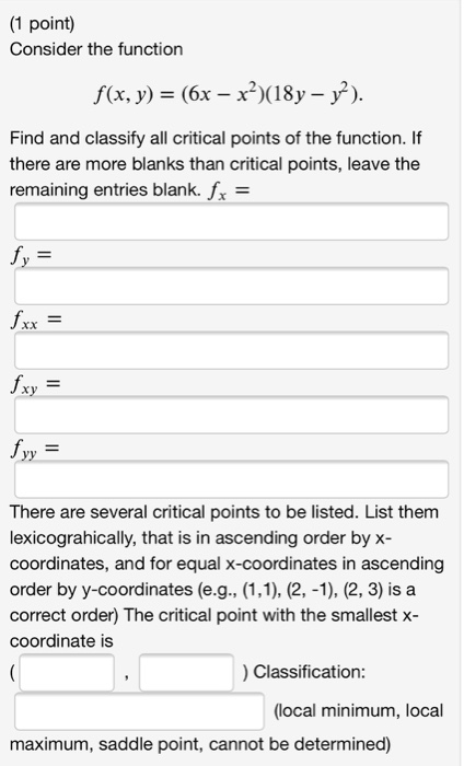 Solved (1 point) Consider the function f(x, y) = (6x – | Chegg.com