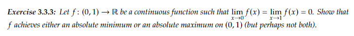 Solved Exercise 3.3.3: Let f:(0,1)→R be ﻿a continuous | Chegg.com
