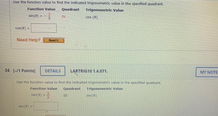 Solved Use the function value to find the indicated | Chegg.com