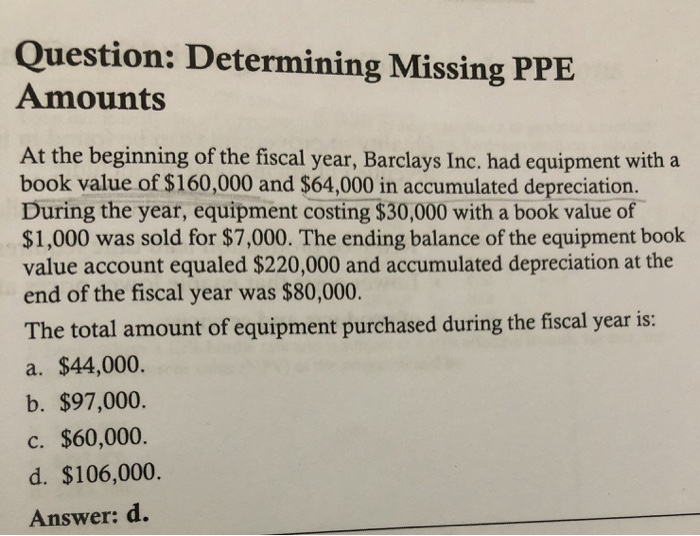 Solved Question: Determining Missing PPE Amounts At the | Chegg.com