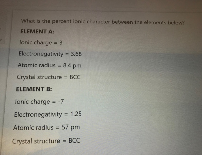 Solved What is the percent ionic character between the | Chegg.com