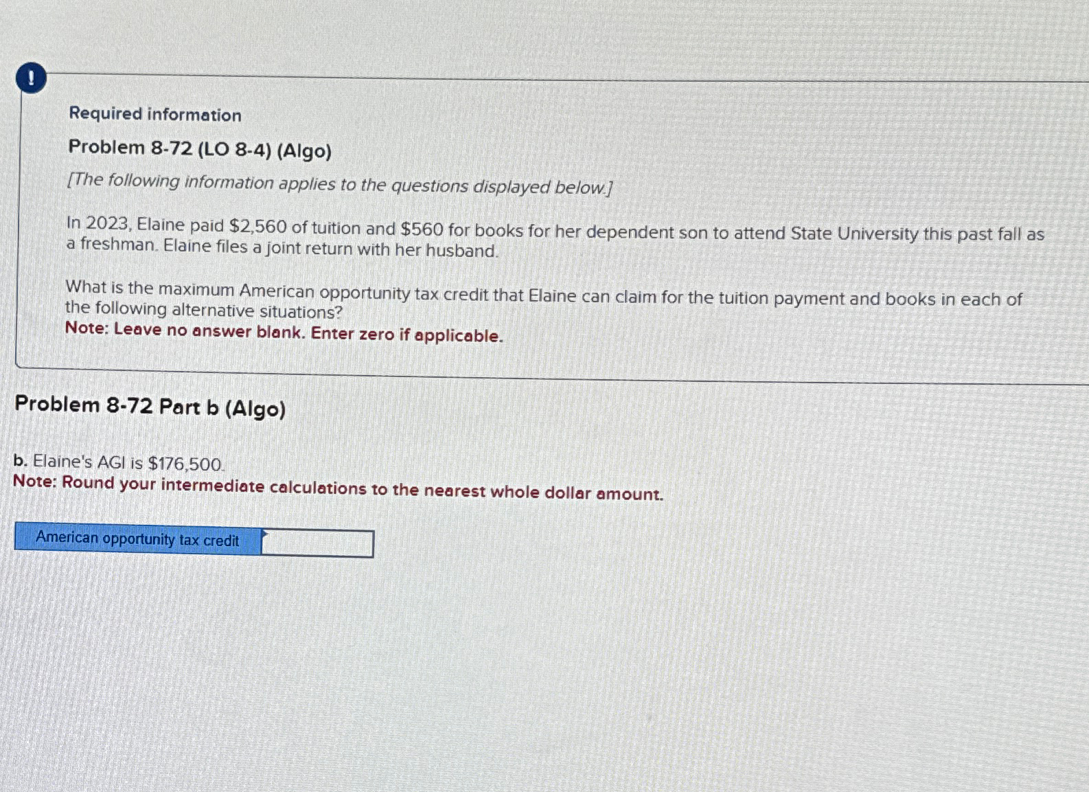 Solved !Required informationProblem 8-72 (LO 8-4) (Algo)[The | Chegg.com