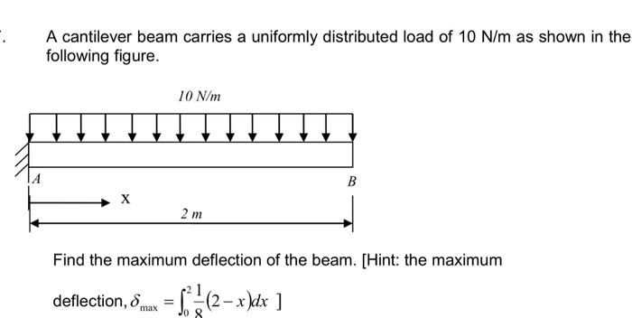 [Solved]: pls help A cantilever beam carries a uniformly dis