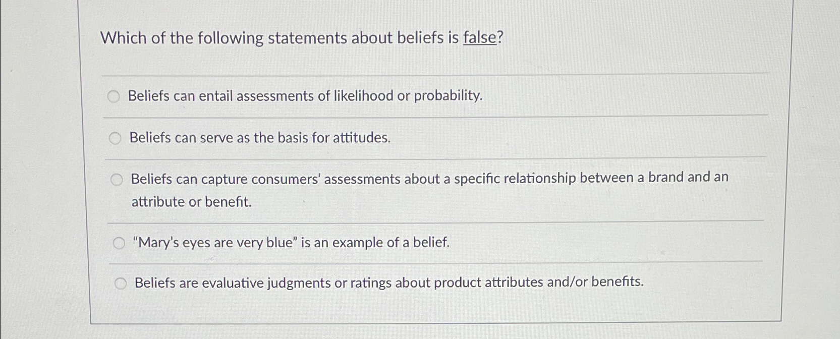 Solved Which of the following statements about beliefs is | Chegg.com