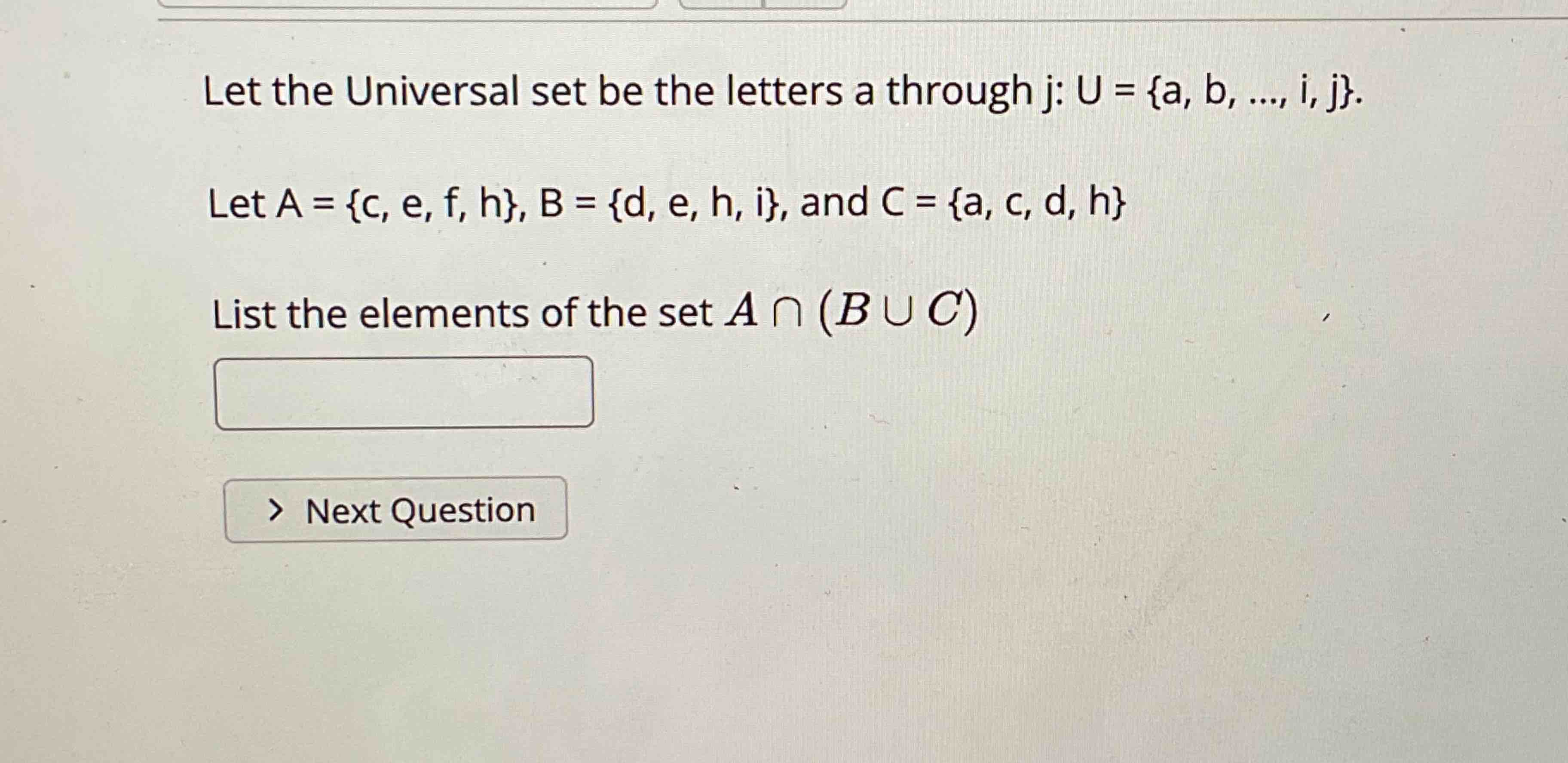 Solved Let the Universal set be the letters a through | Chegg.com