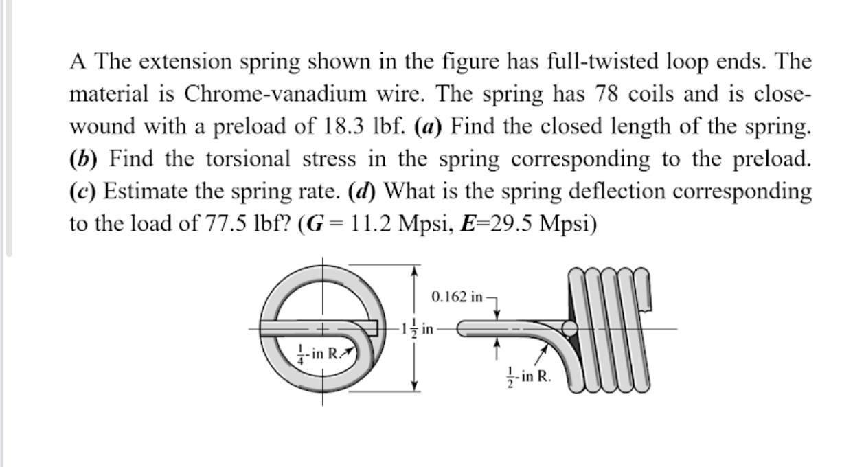 Solved A The extension spring shown in the figure has | Chegg.com