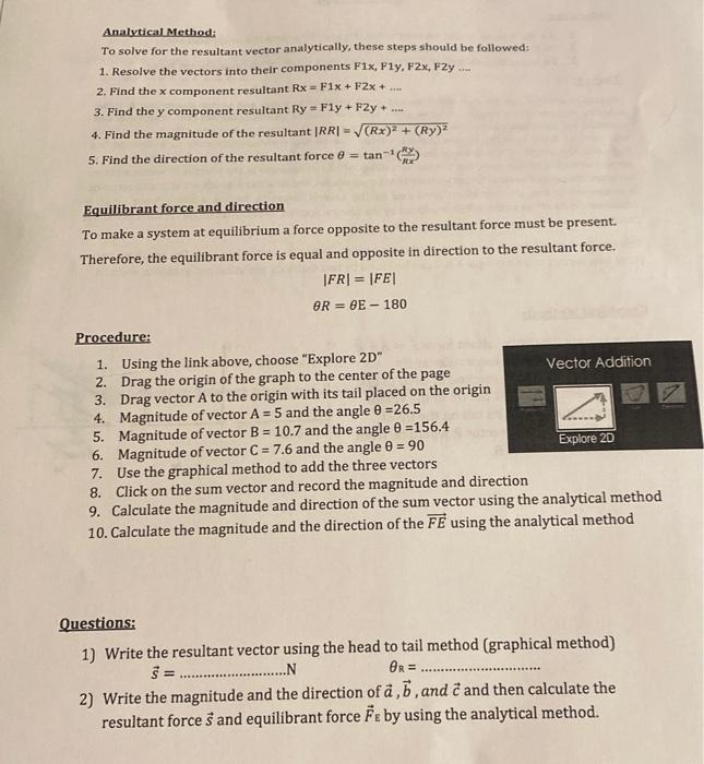 Analytical Method: To solve for the resultant vector | Chegg.com