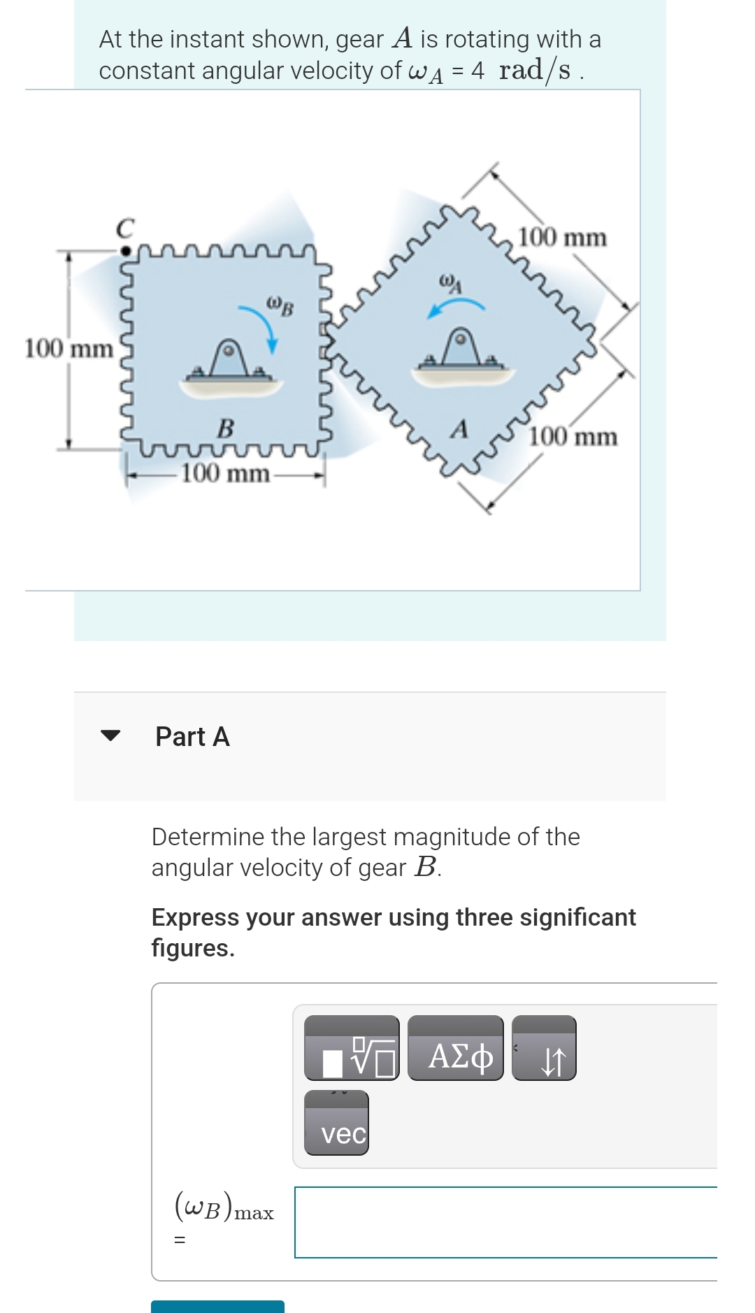 Solved At the instant shown, gear A ﻿is rotating with a | Chegg.com
