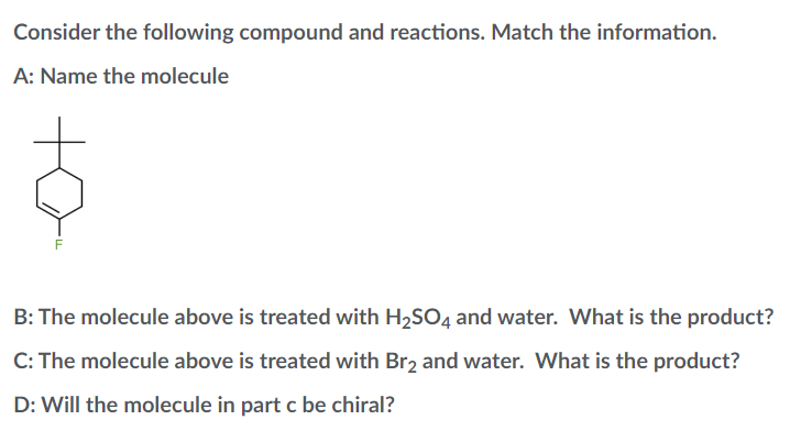 Solved Consider the following compound and reactions. Match | Chegg.com