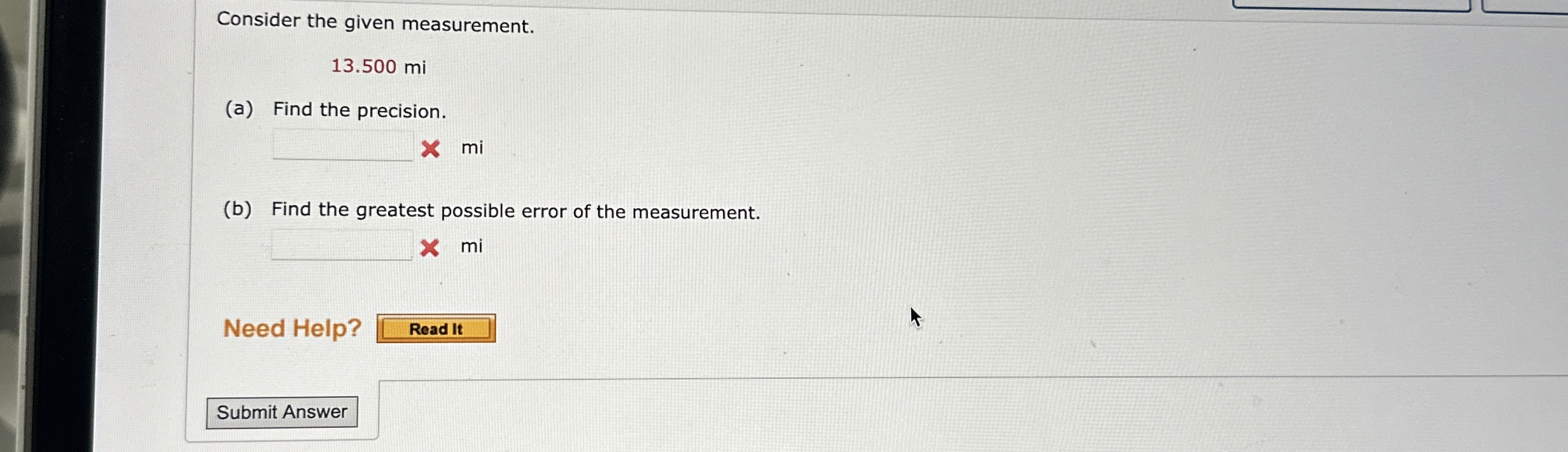 Solved Consider the given measurement.13.500mi(a) ﻿Find the | Chegg.com