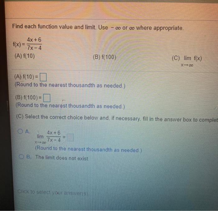Solved Find each function value and limit. Use - or o where | Chegg.com