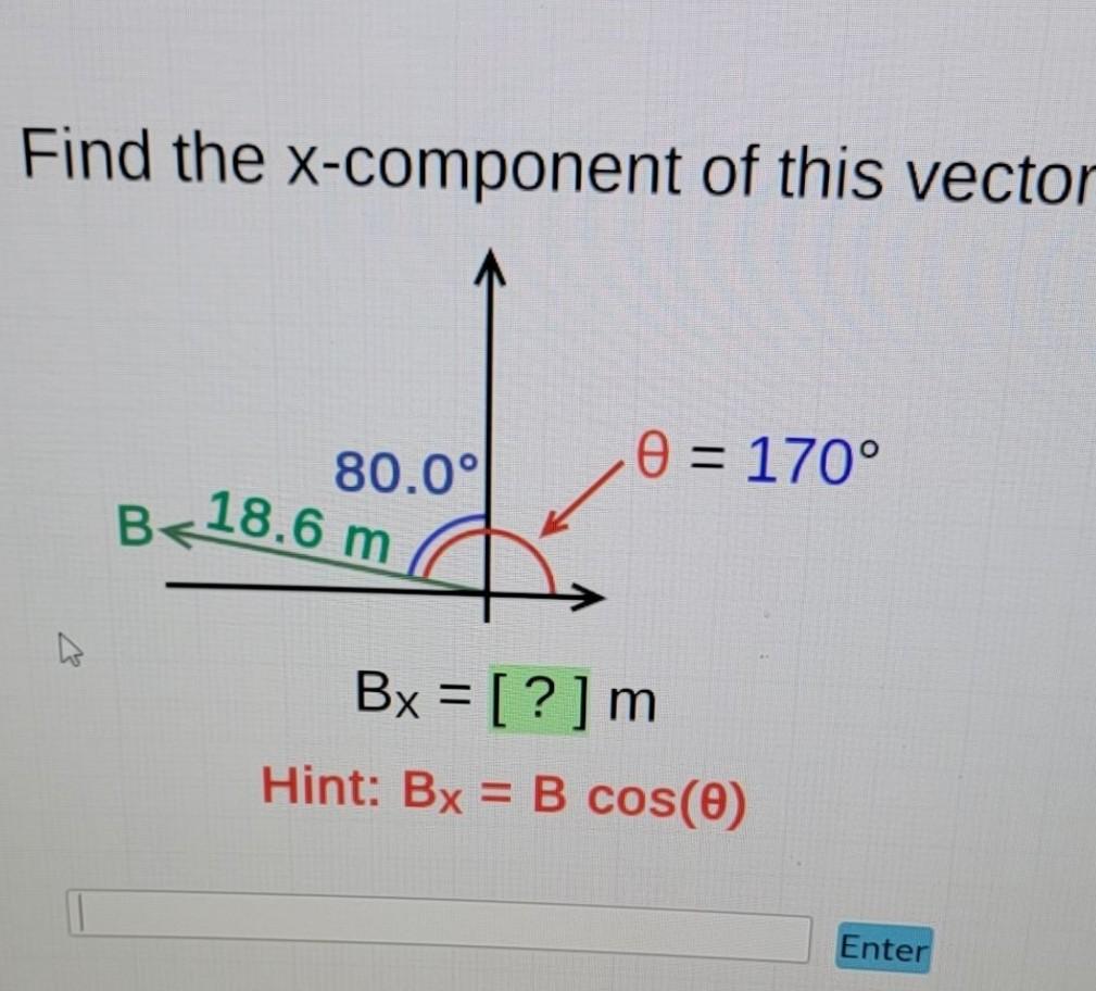 Solved Find the x-component of this vector Bx= [?] m Hint: | Chegg.com