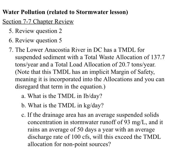 Solved Water Pollution (related to Stormwater lesson) | Chegg.com