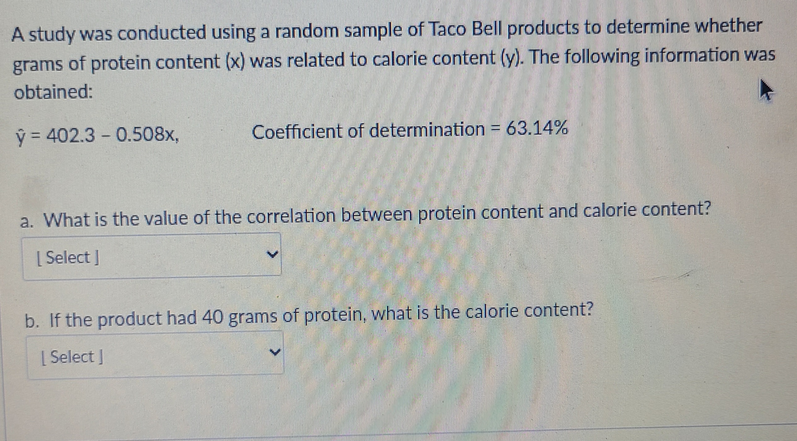 Solved A study was conducted using a random sample of Taco | Chegg.com