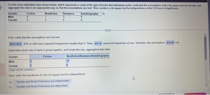 Solved For the cross-tabulation data shown below, which | Chegg.com