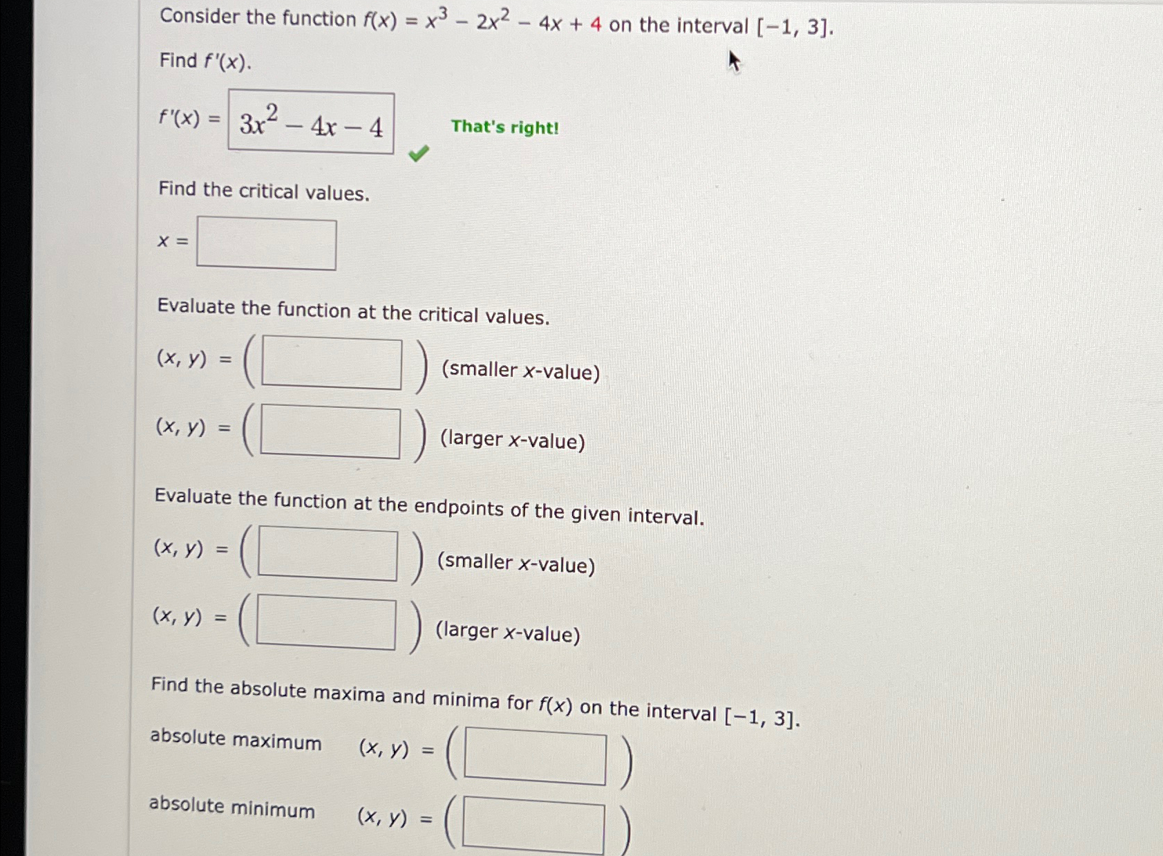 Solved Consider the function f(x)=x3-2x2-4x+4 ﻿on the | Chegg.com