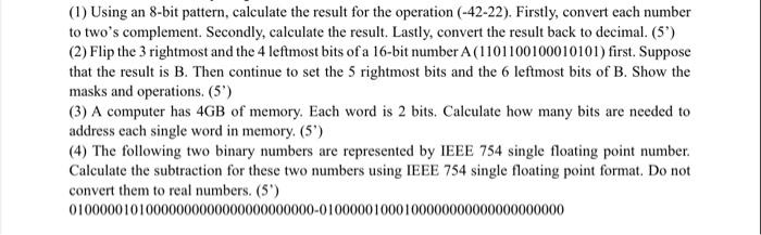 Solved (1) Using an 8-bit pattern, calculate the result for | Chegg.com