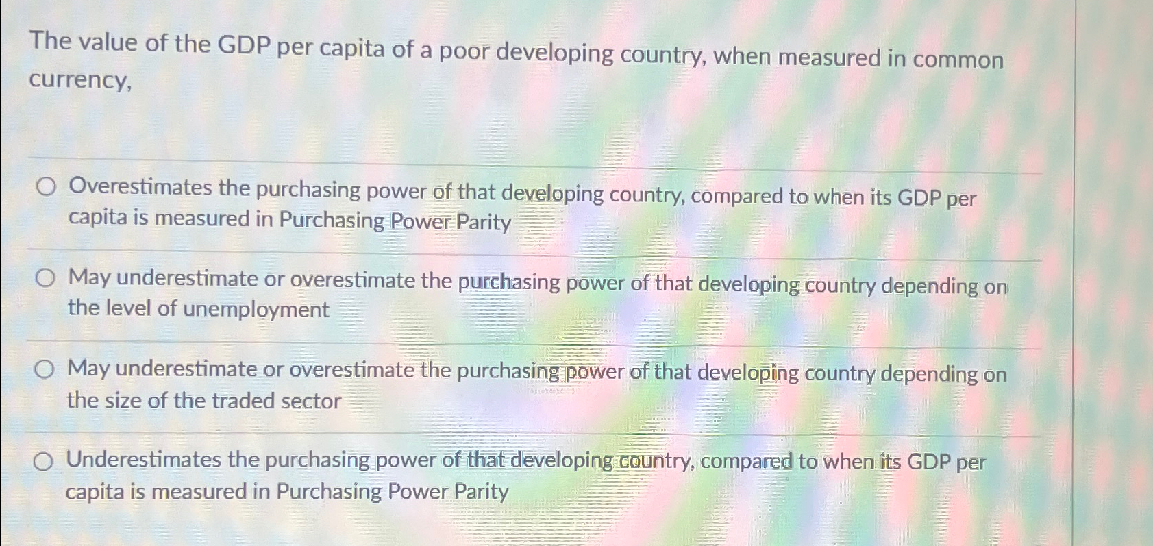 Solved The value of the GDP per capita of a poor developing | Chegg.com
