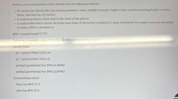 Solved Define a class named person which should have the | Chegg.com