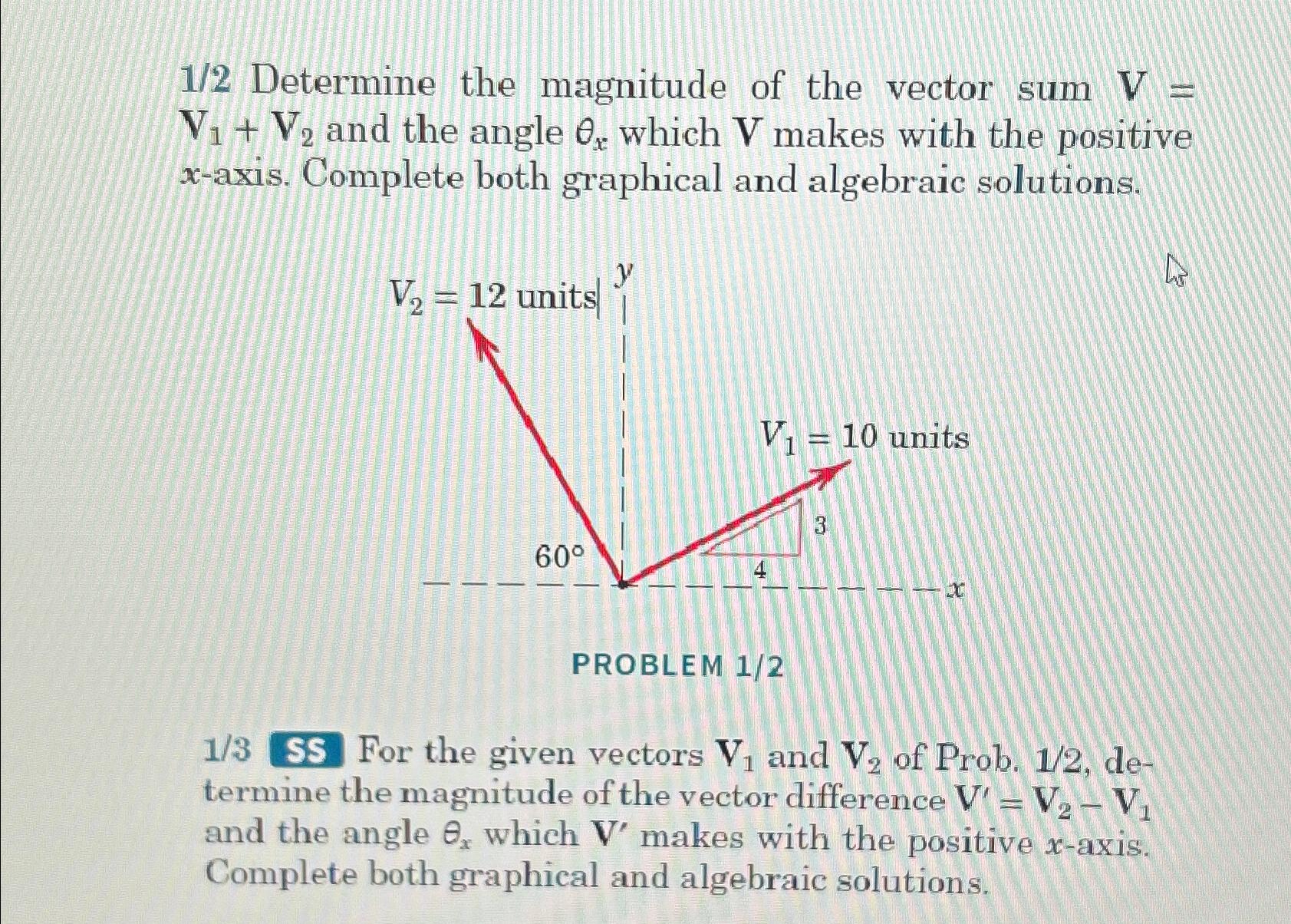 Solved 1/2 ﻿Determine the magnitude of the vector sum | Chegg.com