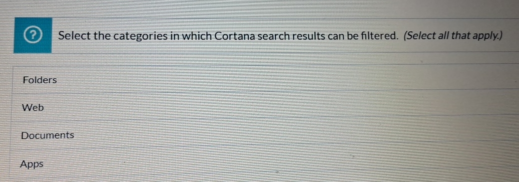 Solved Select the categories in which Cortana search results | Chegg.com