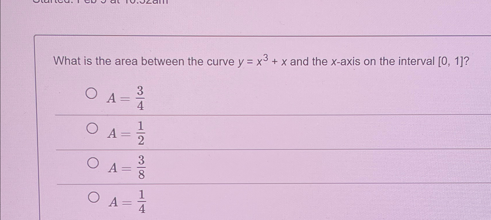 Solved What is the area between the curve y=x3+x ﻿and the | Chegg.com