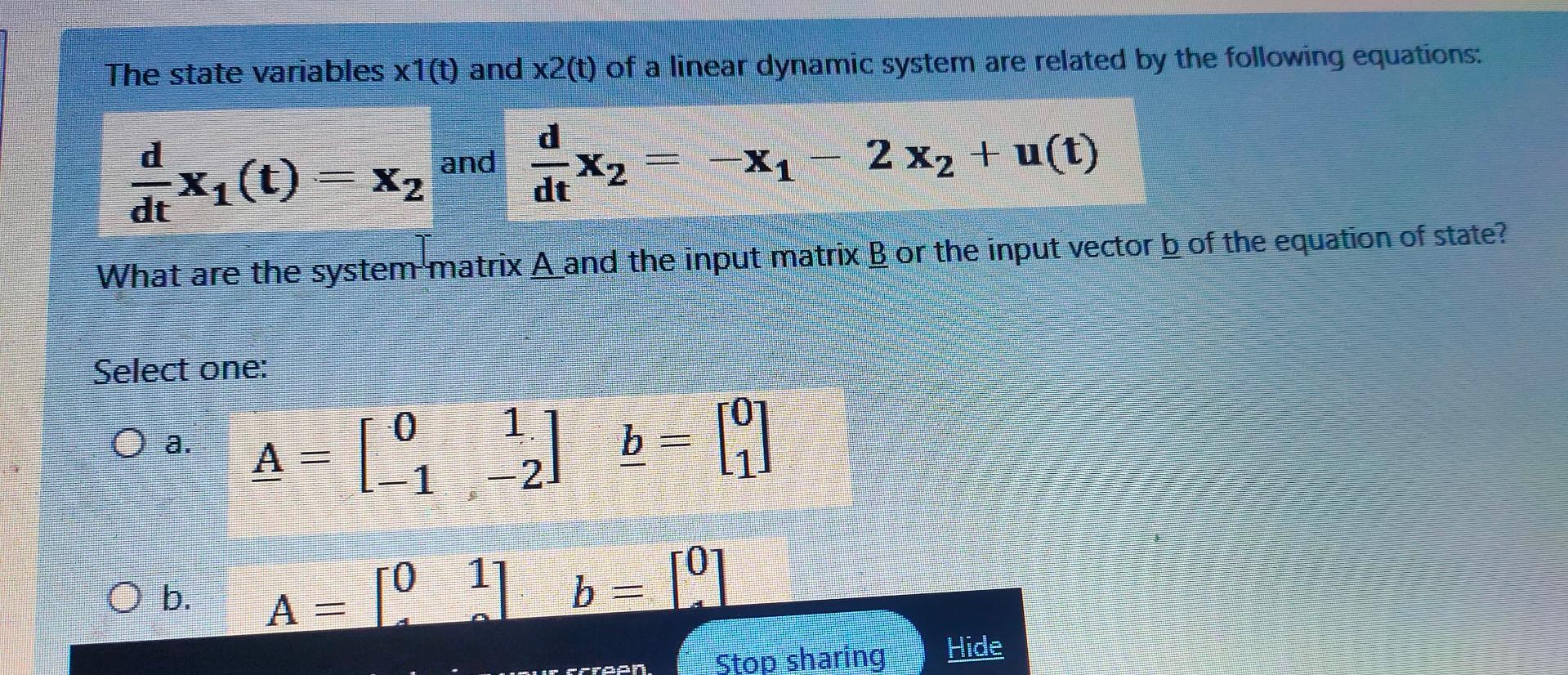 Solved The state variables x1(t) ﻿and x2(t) ﻿of a linear | Chegg.com