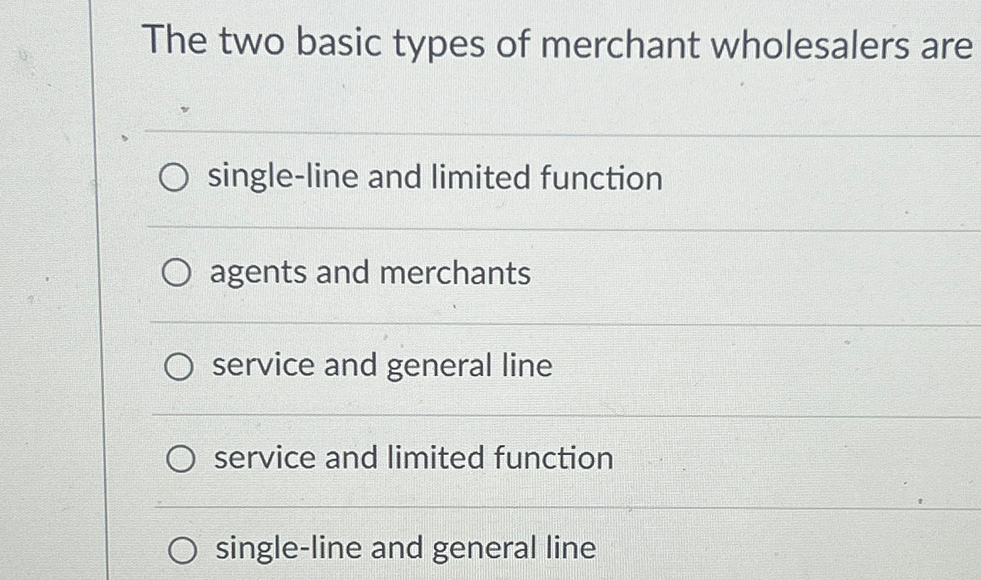 Solved The two basic types of merchant wholesalers | Chegg.com