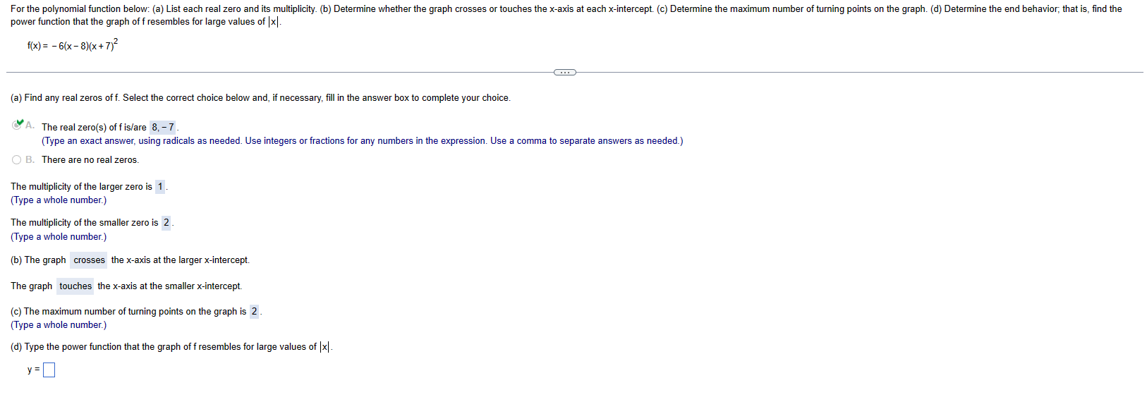 Solved power function that the graph of f ﻿resembles for | Chegg.com